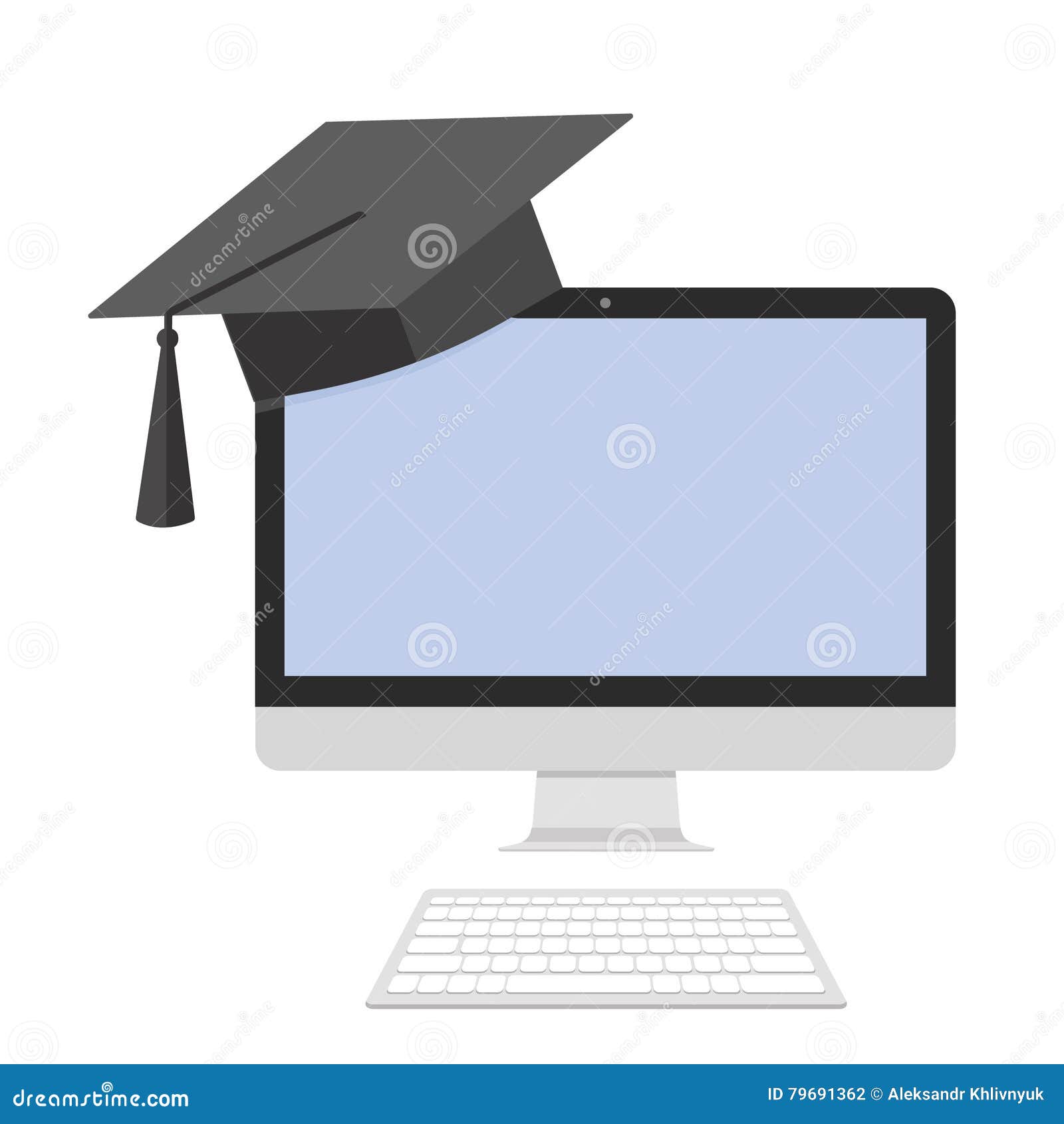 Graduation Cap and Computer Stock Illustration - Illustration of flat ...