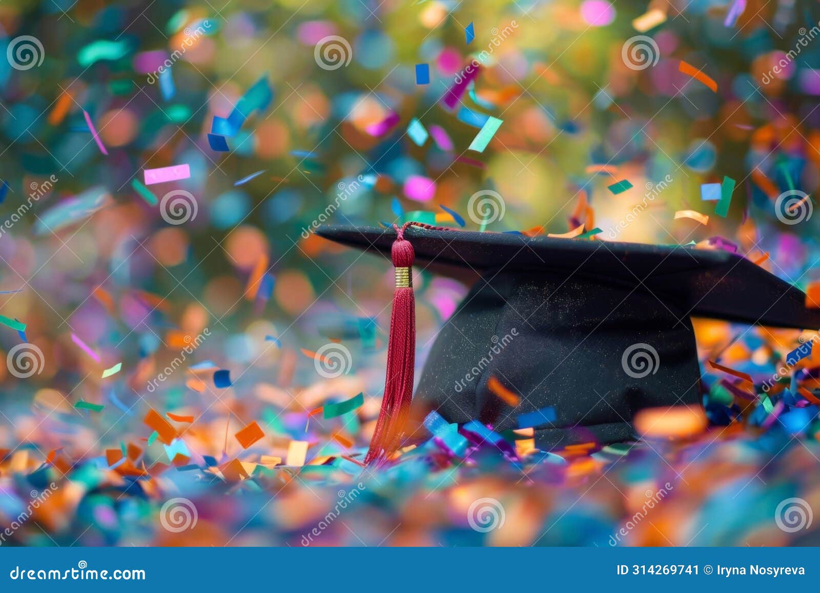 Graduation Cap and Confetti, Bright Graduating Banner, Poster ...