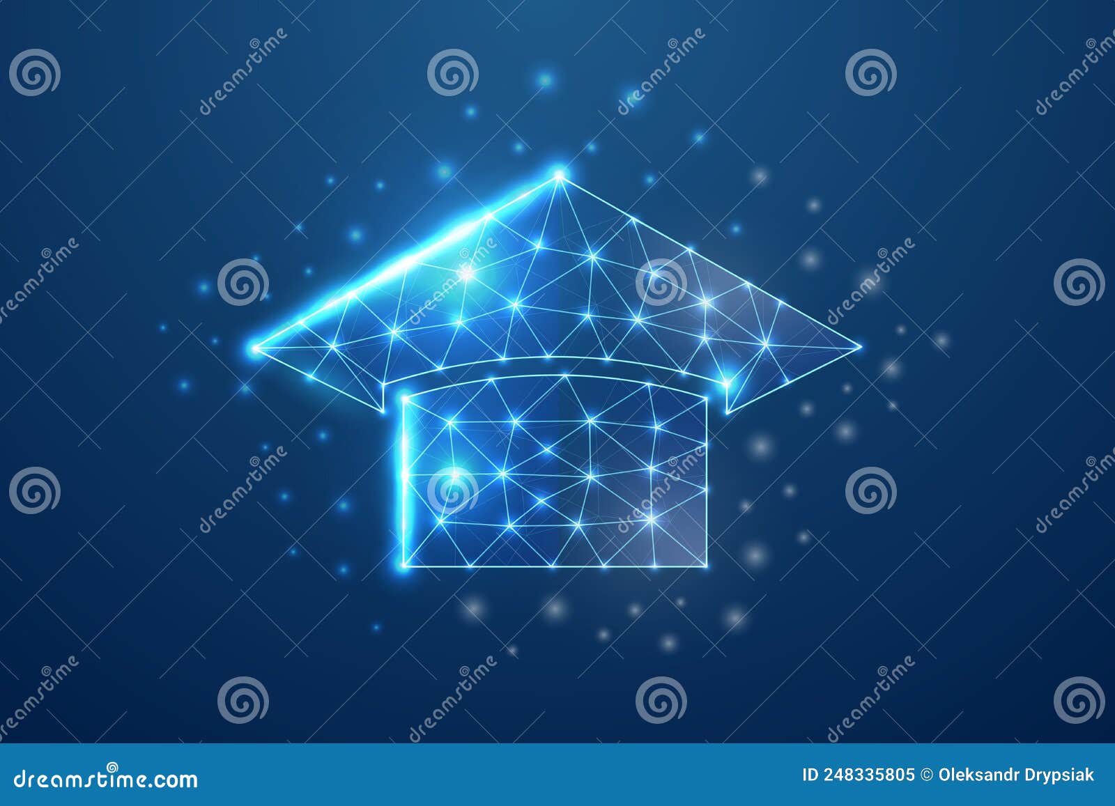 Graduation Cap 3d Symbol in Blue Low Poly Style. E-learning, Online ...