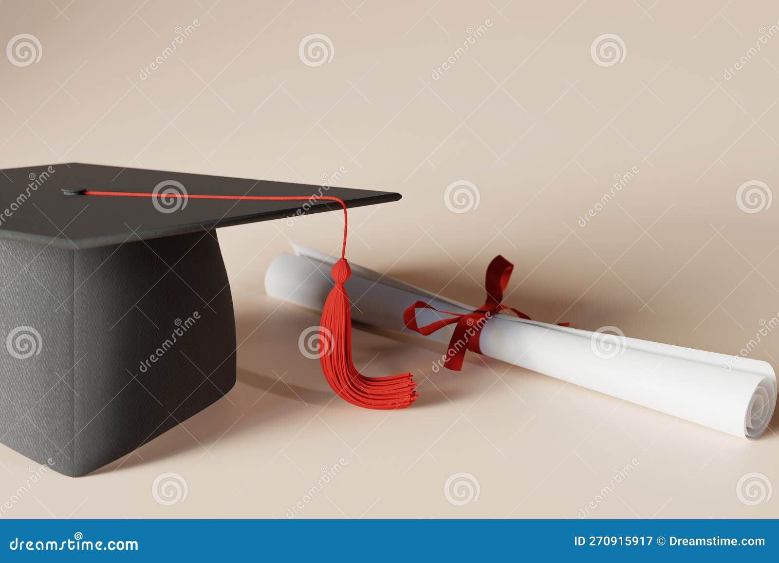 Graduation Cap and Diploma Concept Background, 3d Stock Illustration ...