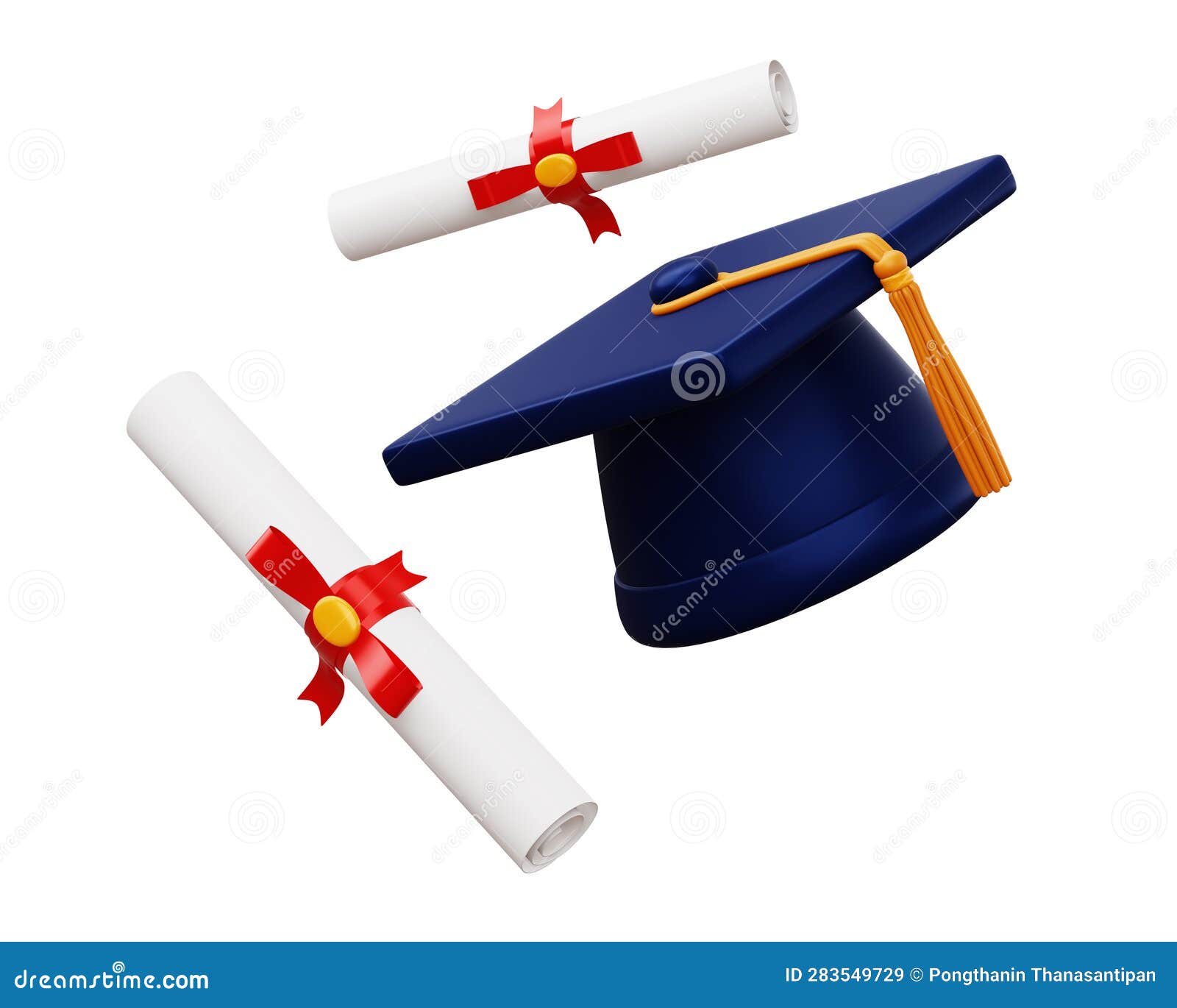 Graduation Cap with Diploma, 3d Rendering Stock Illustration ...