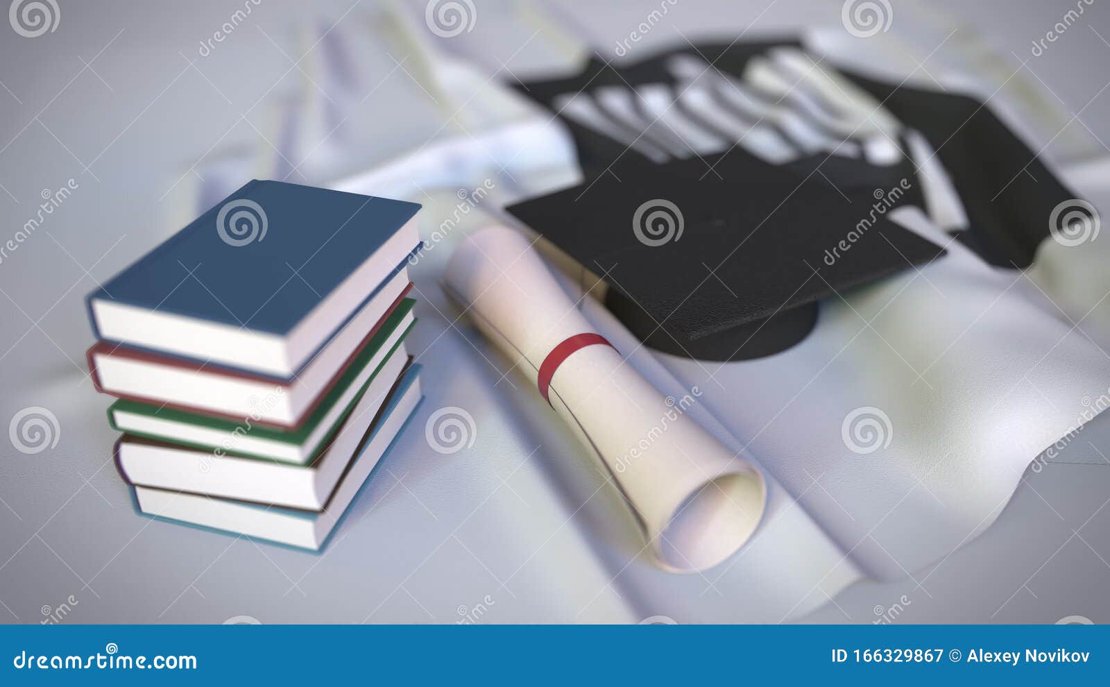 Graduation Cap and Diploma on the Flag with Emblem of Massachusetts ...