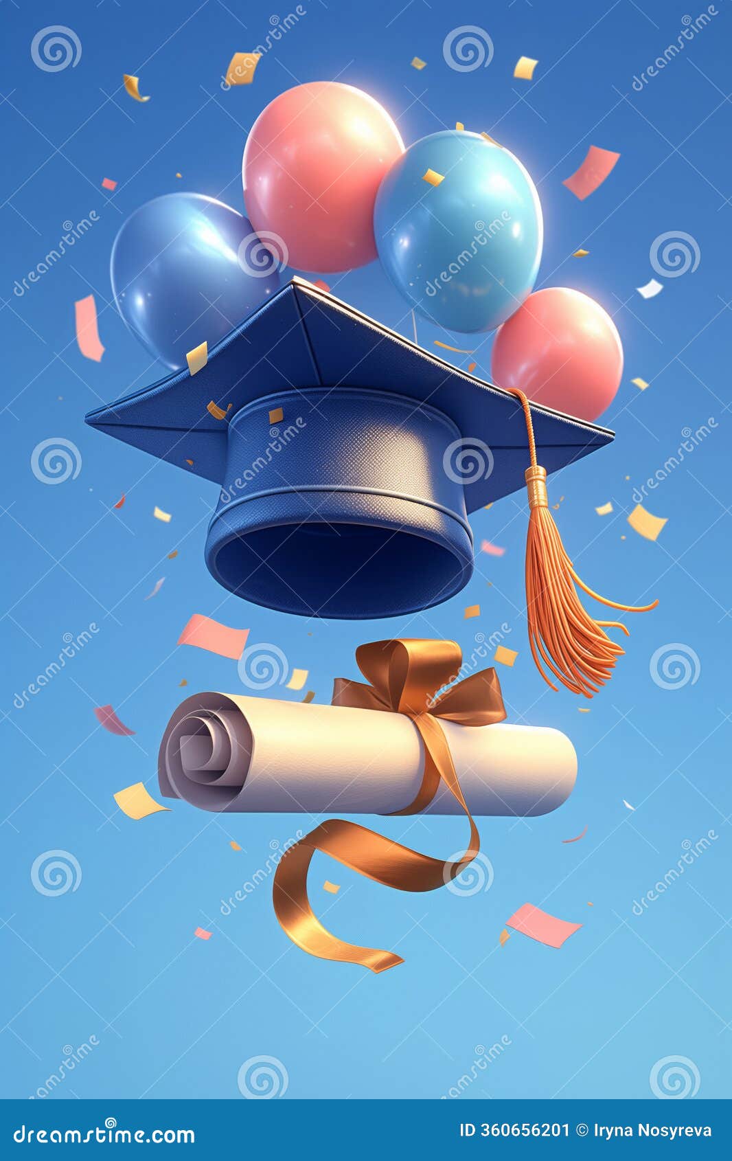 Graduation Cap and Diploma Floating with Balloons. Generated by AI ...