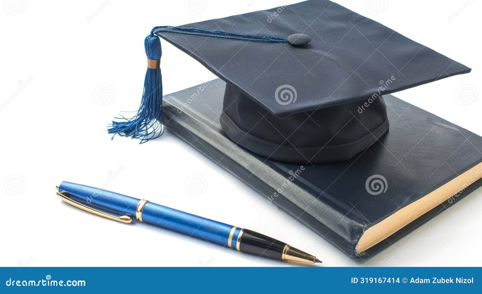 Graduation Cap and Diploma with Pen on White Background Stock ...
