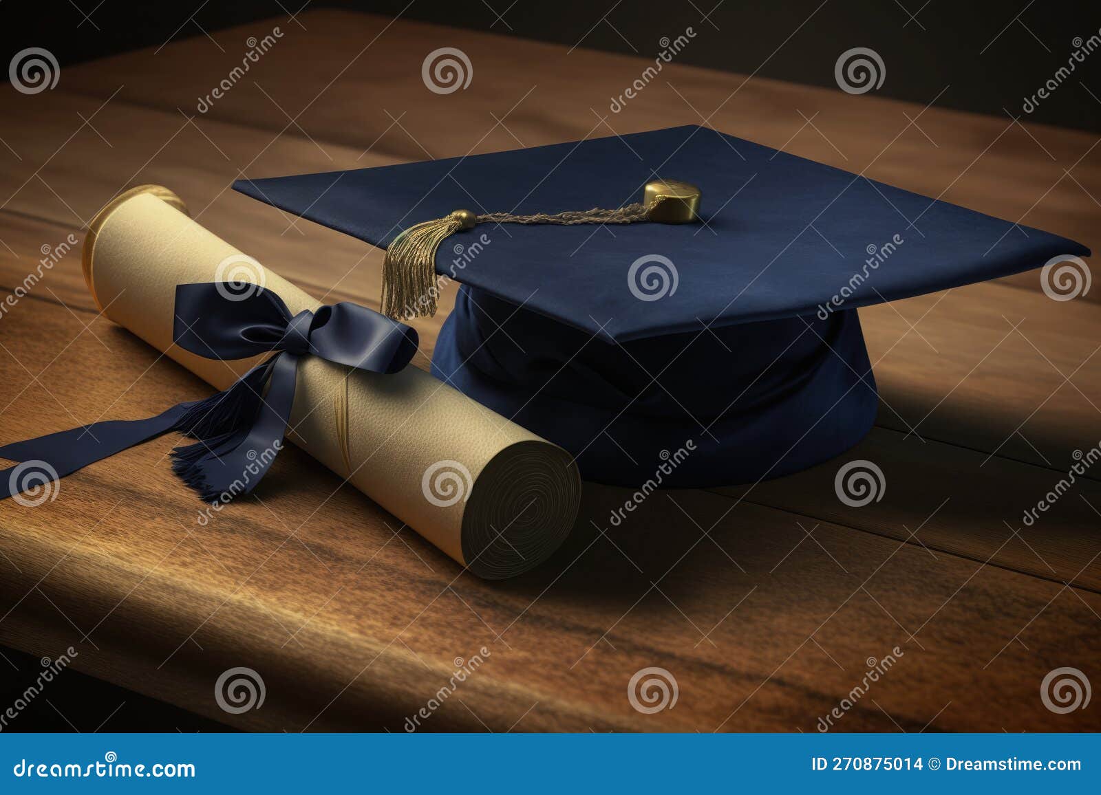 Graduation Cap and Diploma on Rustic Wooden Table. Ai Generative Stock ...