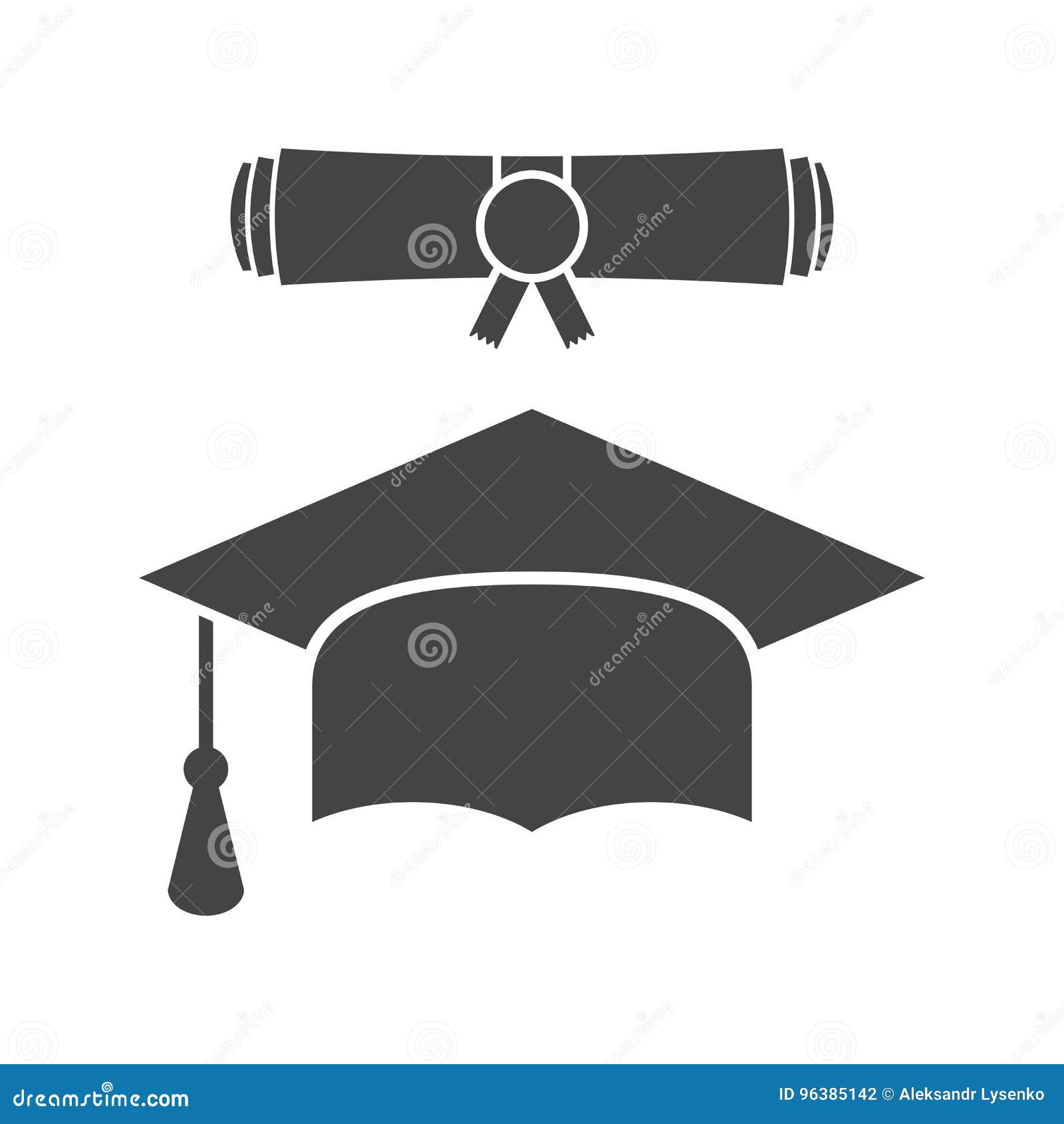 Graduation Cap and Diploma Scroll Icon Vector Illustration in Fl Stock ...