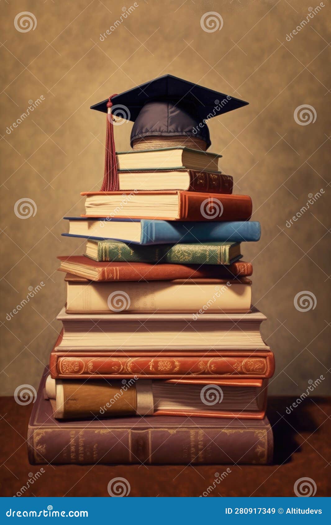 Graduation Cap, Diploma, and Textbooks Stack Stock Illustration ...