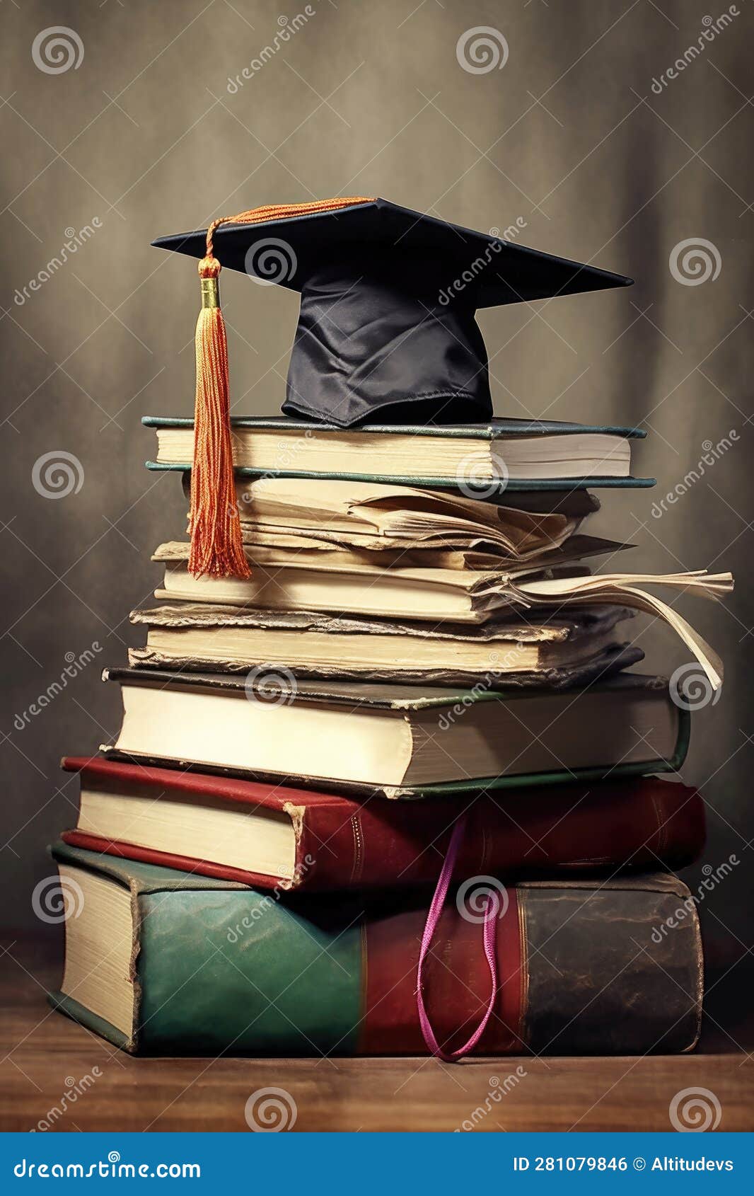 Graduation Cap, Diploma, and Textbooks Stack Stock Illustration ...