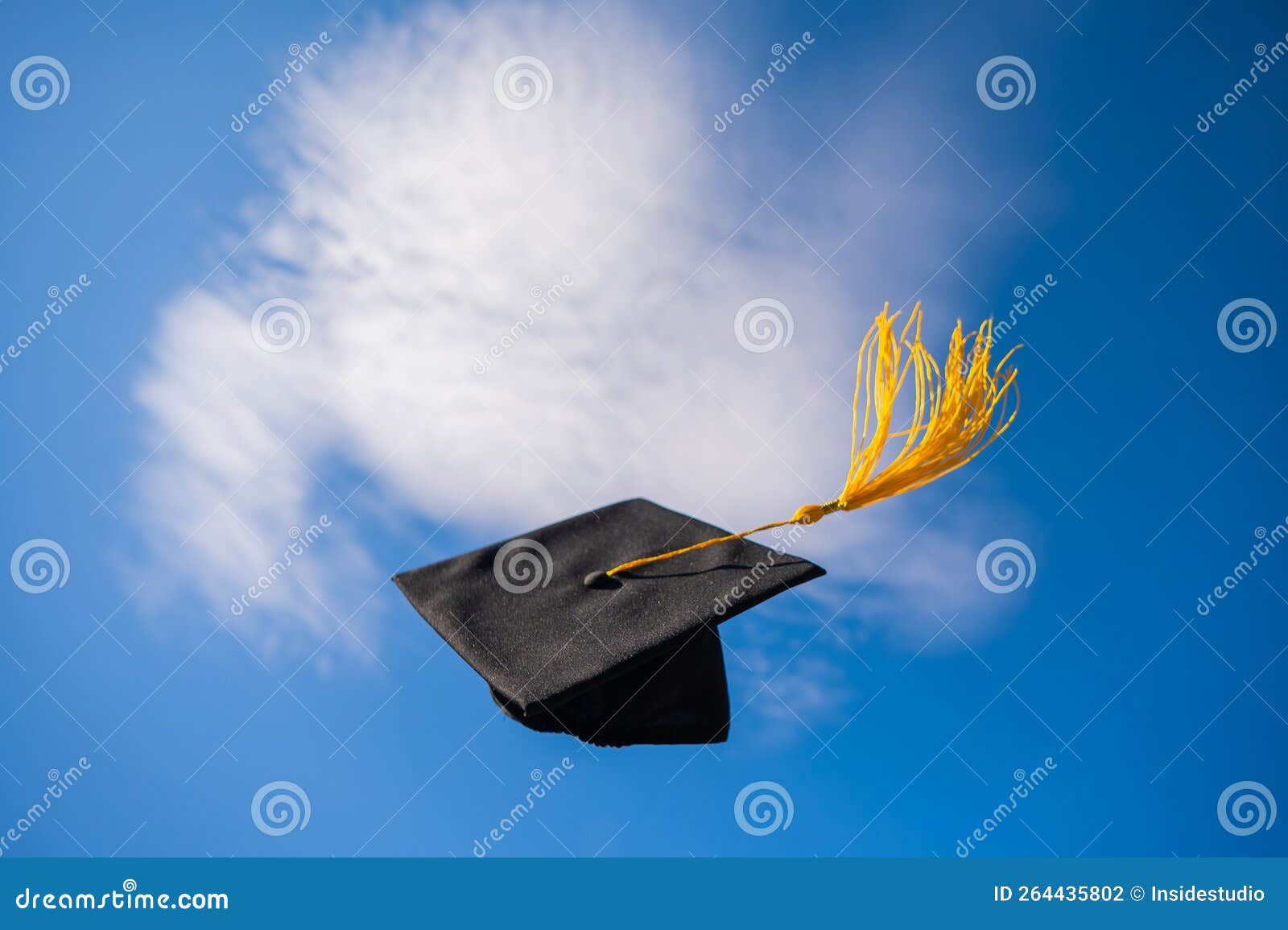 Graduation Cap Flies Against the Blue Sky. Stock Photo - Image of ...
