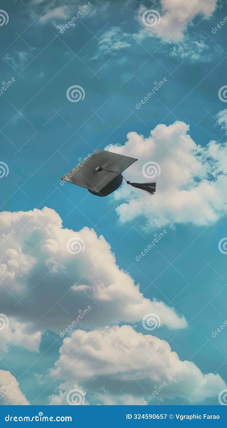 Graduation Cap Floating among Clouds in a Clear Blue Sky, Symbolizing ...