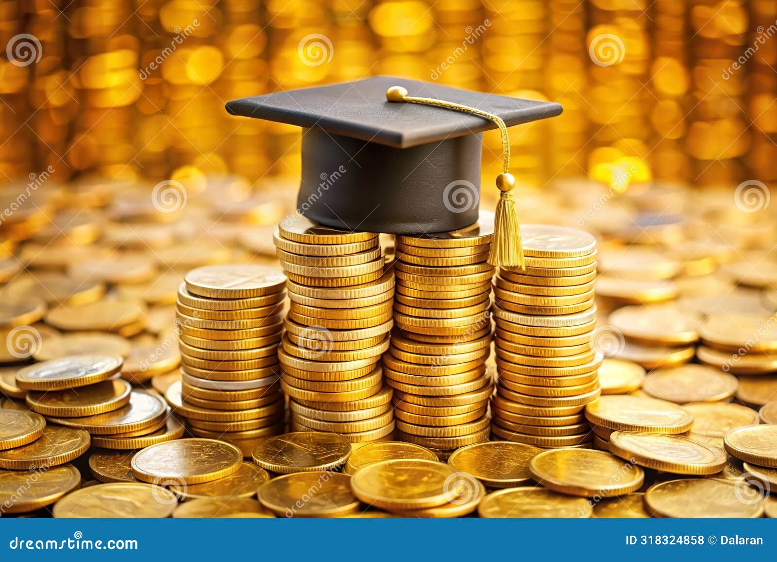 Graduation Cap and Gold Coins Stack. Education Cost Concept Stock Photo ...