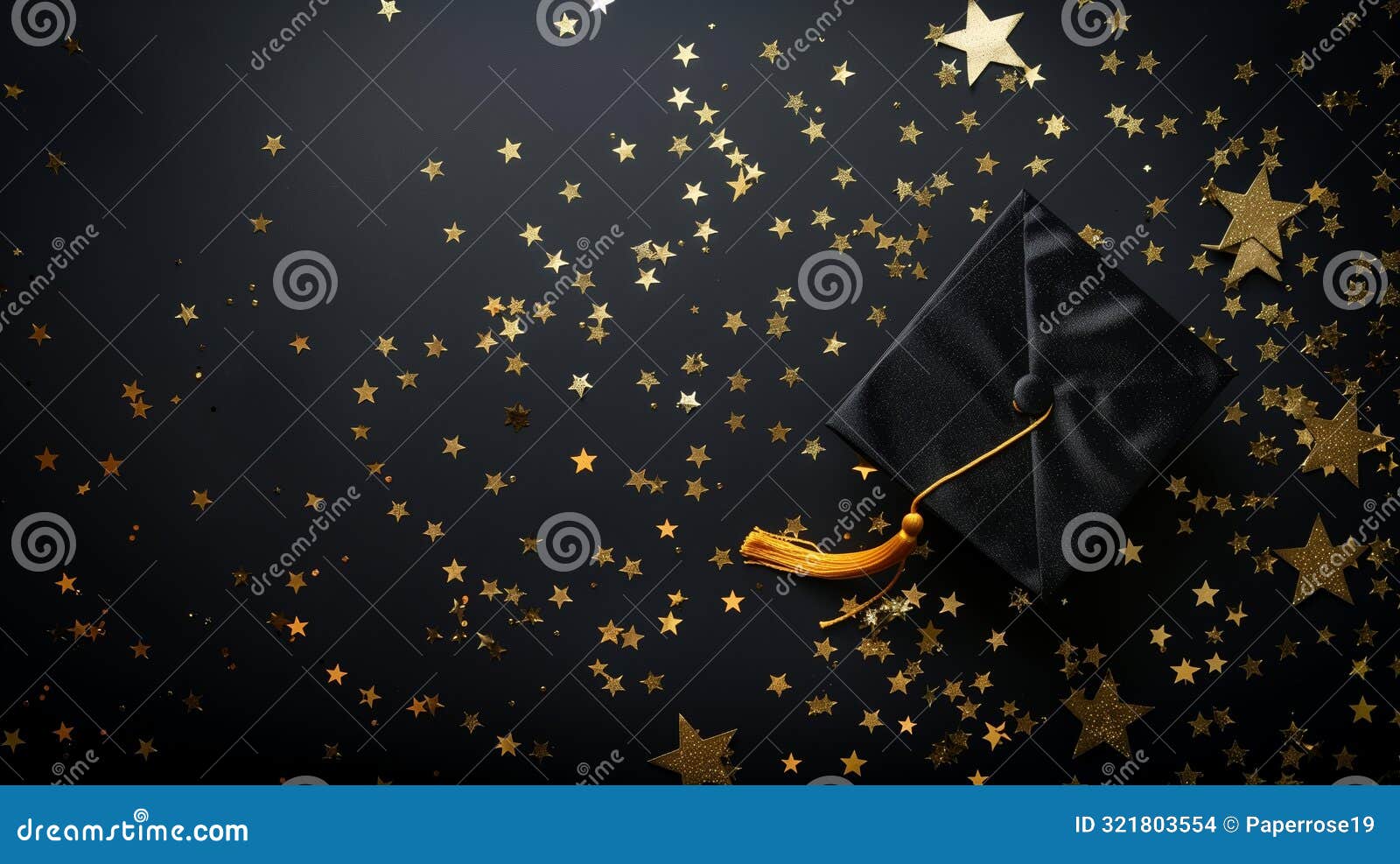 Graduation Cap and Gold Stars on Black Background Stock Photo - Image ...