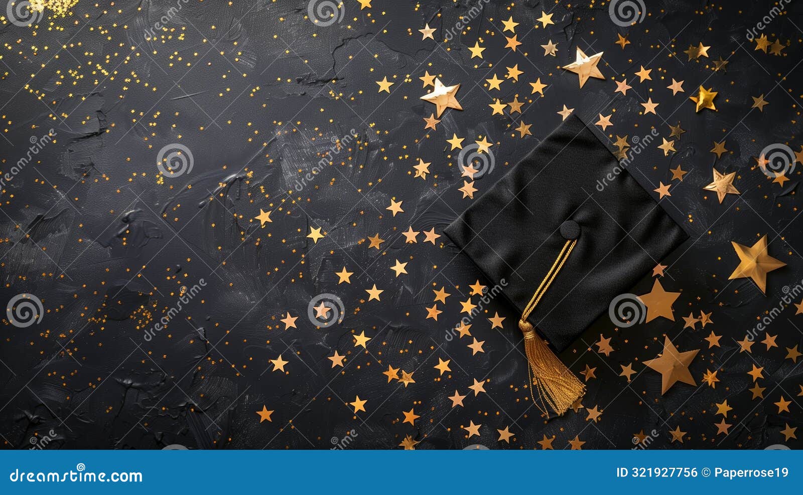 Graduation Cap and Gold Stars on Black Background Stock Photo - Image ...