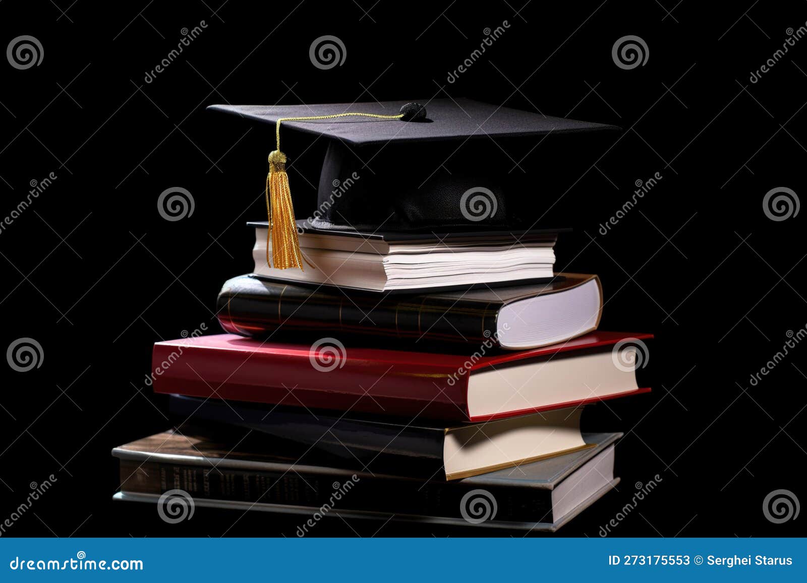 Graduation Cap and Gown at the Top of Tall Textbooks Stack, the Symbol ...