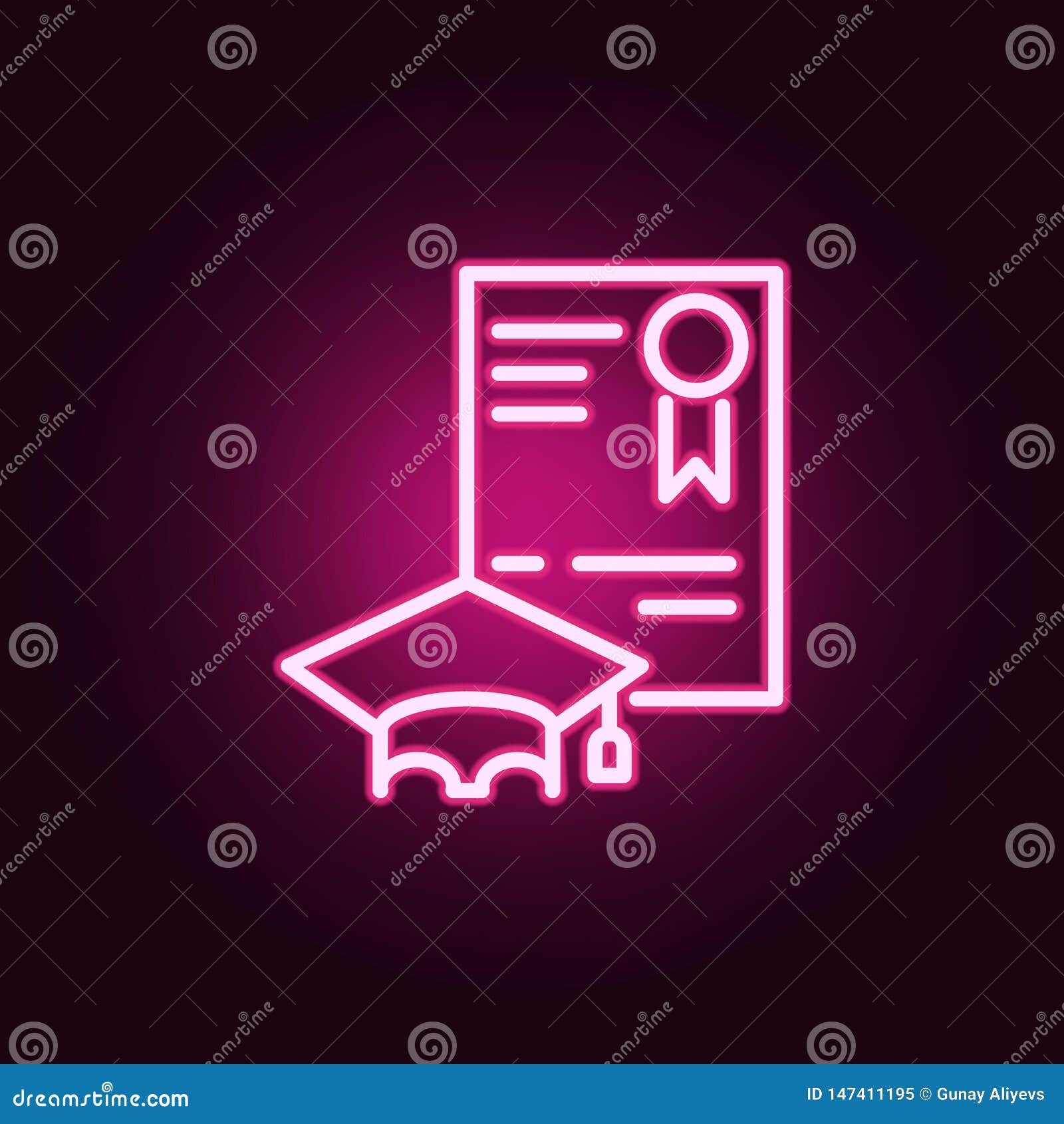 Graduation Cap Hat with Diploma Neon Icon. Elements of Education Set ...