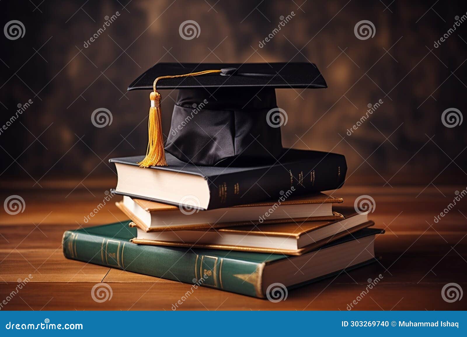 A Graduation Cap Hat on Top of Stacked Books Stock Illustration ...