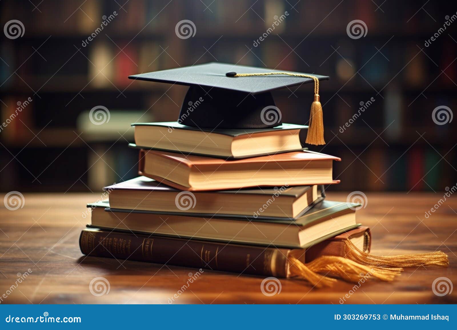 A Graduation Cap Hat on Top of Stacked Books Stock Illustration ...