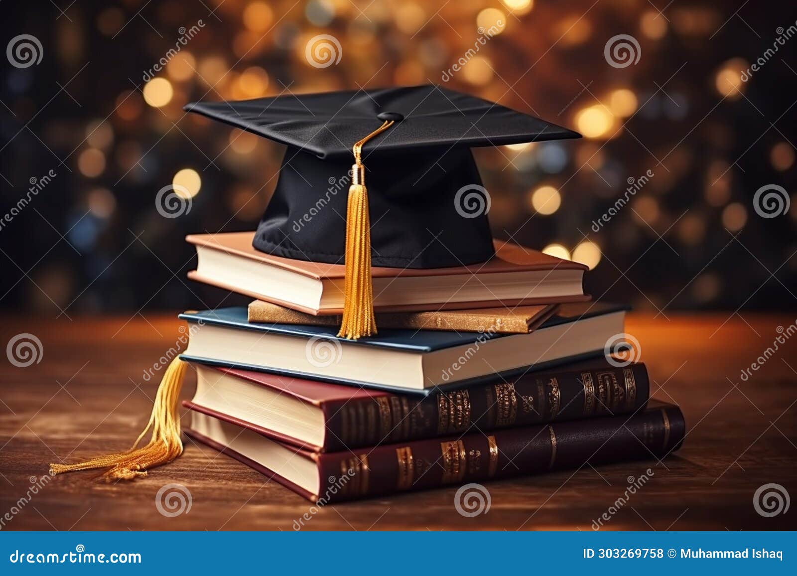A Graduation Cap Hat on Top of Stacked Books Stock Illustration ...