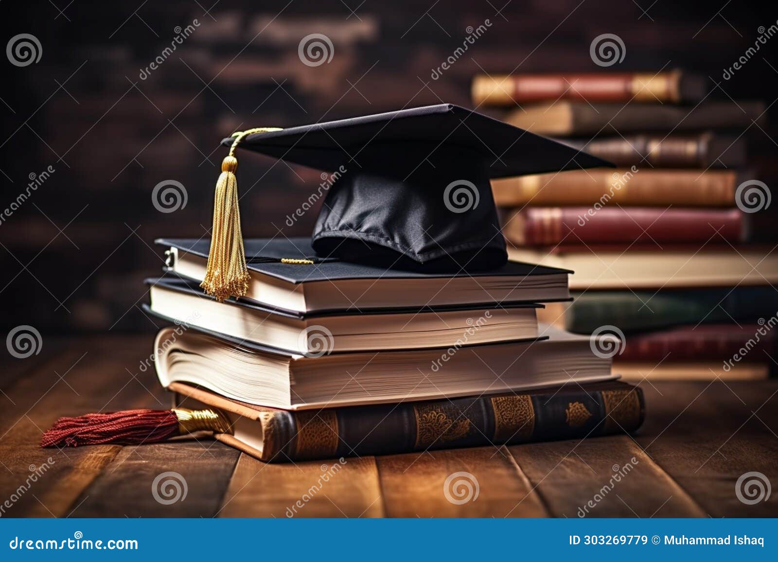 A Graduation Cap Hat on Top of Stacked Books Stock Illustration ...