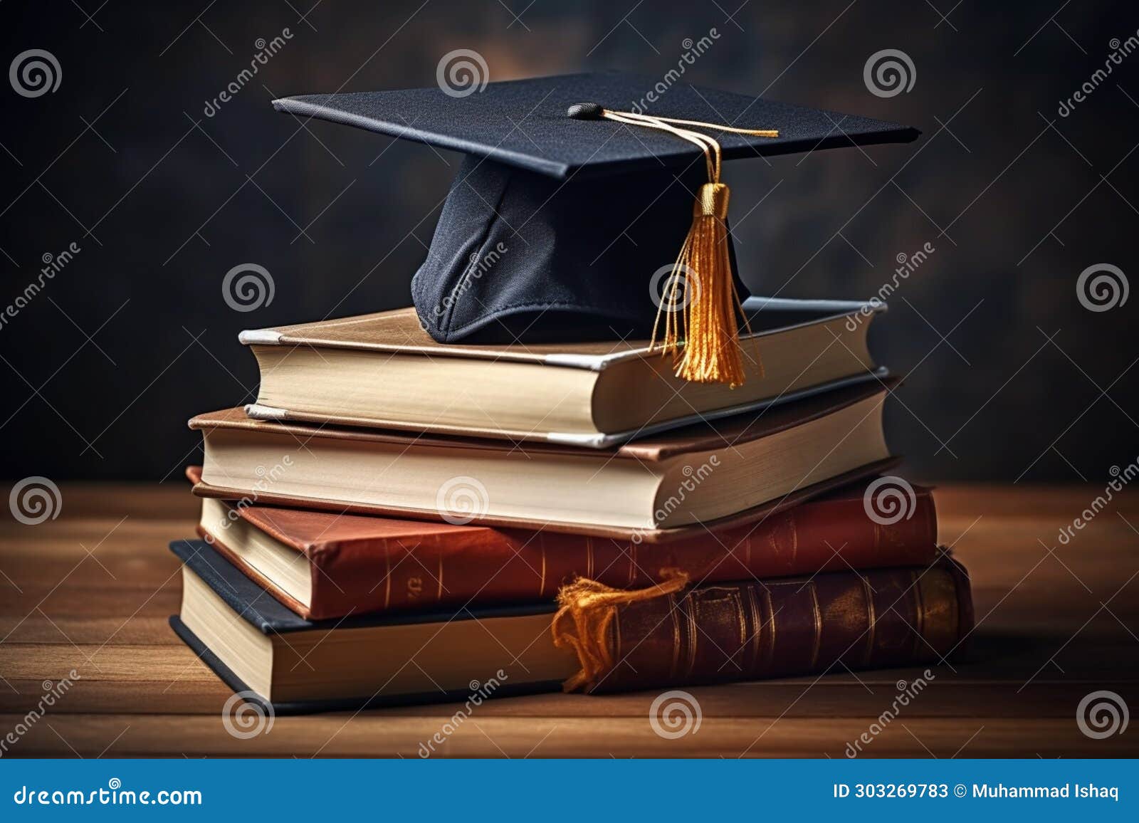A Graduation Cap Hat on Top of Stacked Books Stock Illustration ...