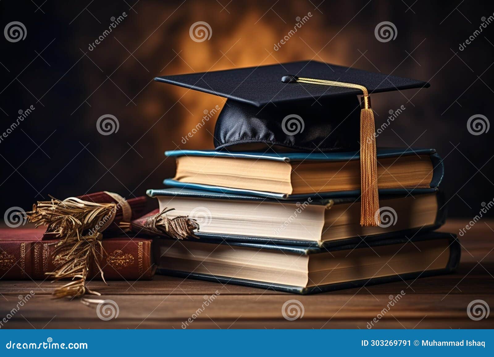 A Graduation Cap Hat on Top of Stacked Books Stock Illustration ...