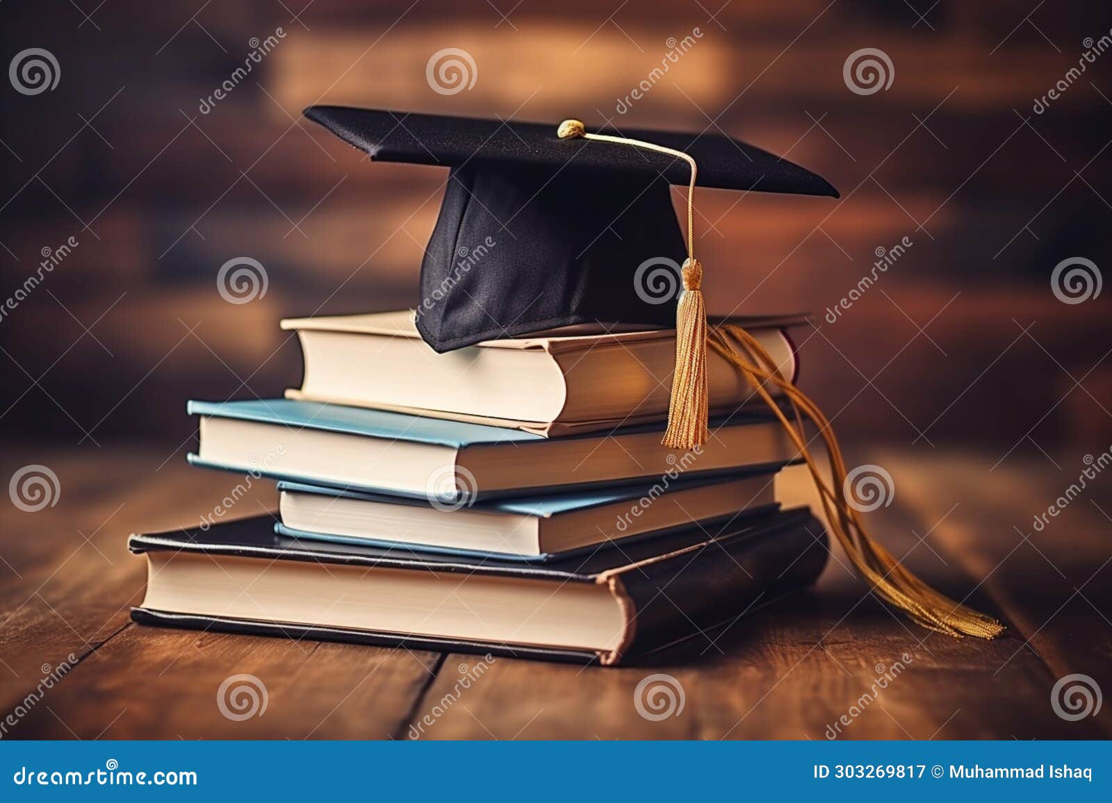A Graduation Cap Hat on Top of Stacked Books Stock Illustration ...