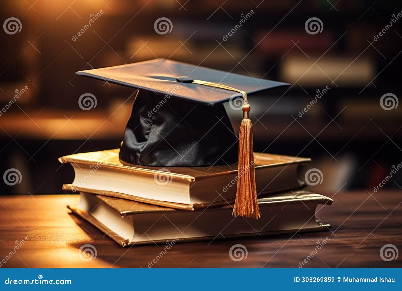 A Graduation Cap Hat on Top of Stacked Books Stock Illustration ...