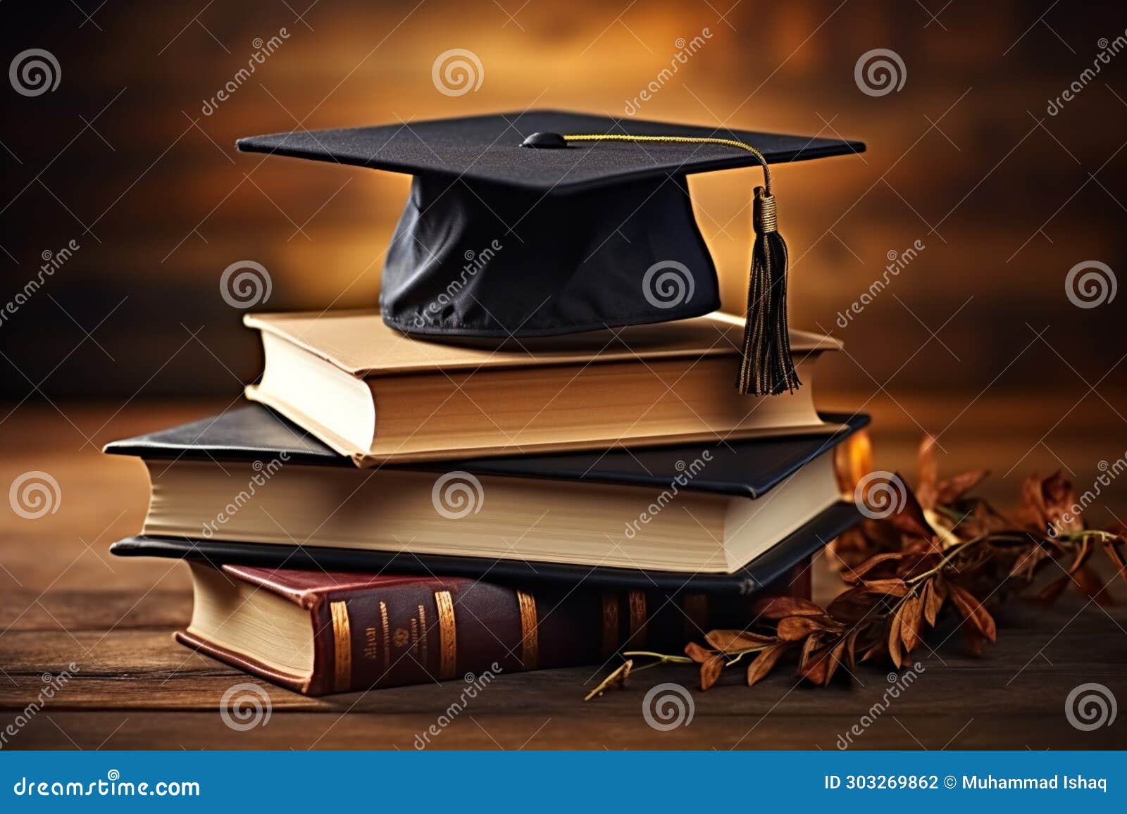 A Graduation Cap Hat on Top of Stacked Books Stock Illustration ...