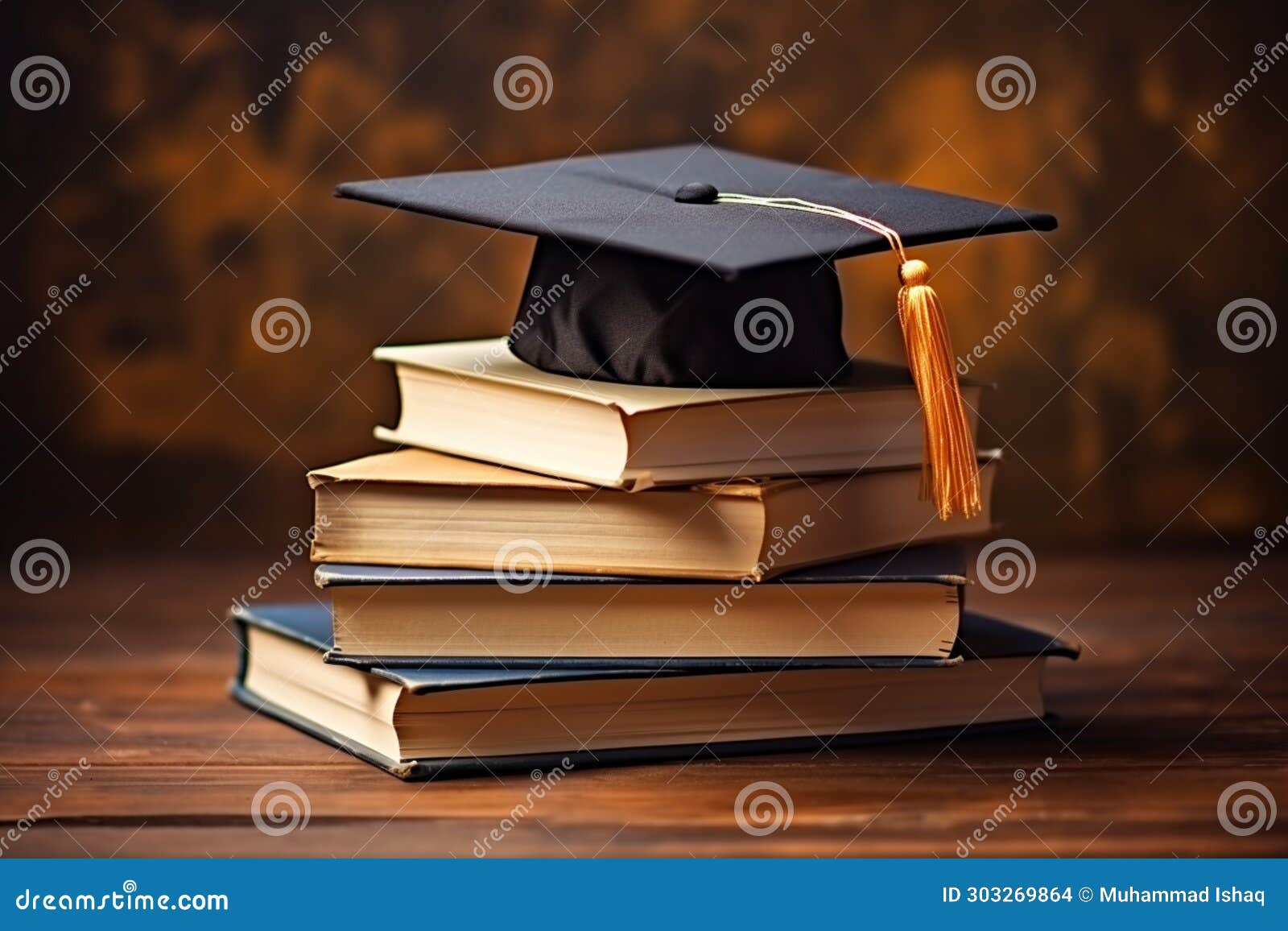 A Graduation Cap Hat on Top of Stacked Books Stock Illustration ...