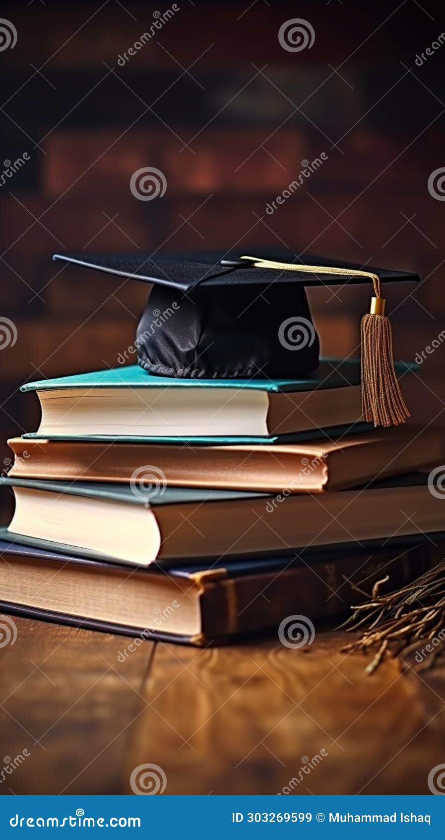 A Graduation Cap Hat on Top of Stacked Books Stock Illustration ...