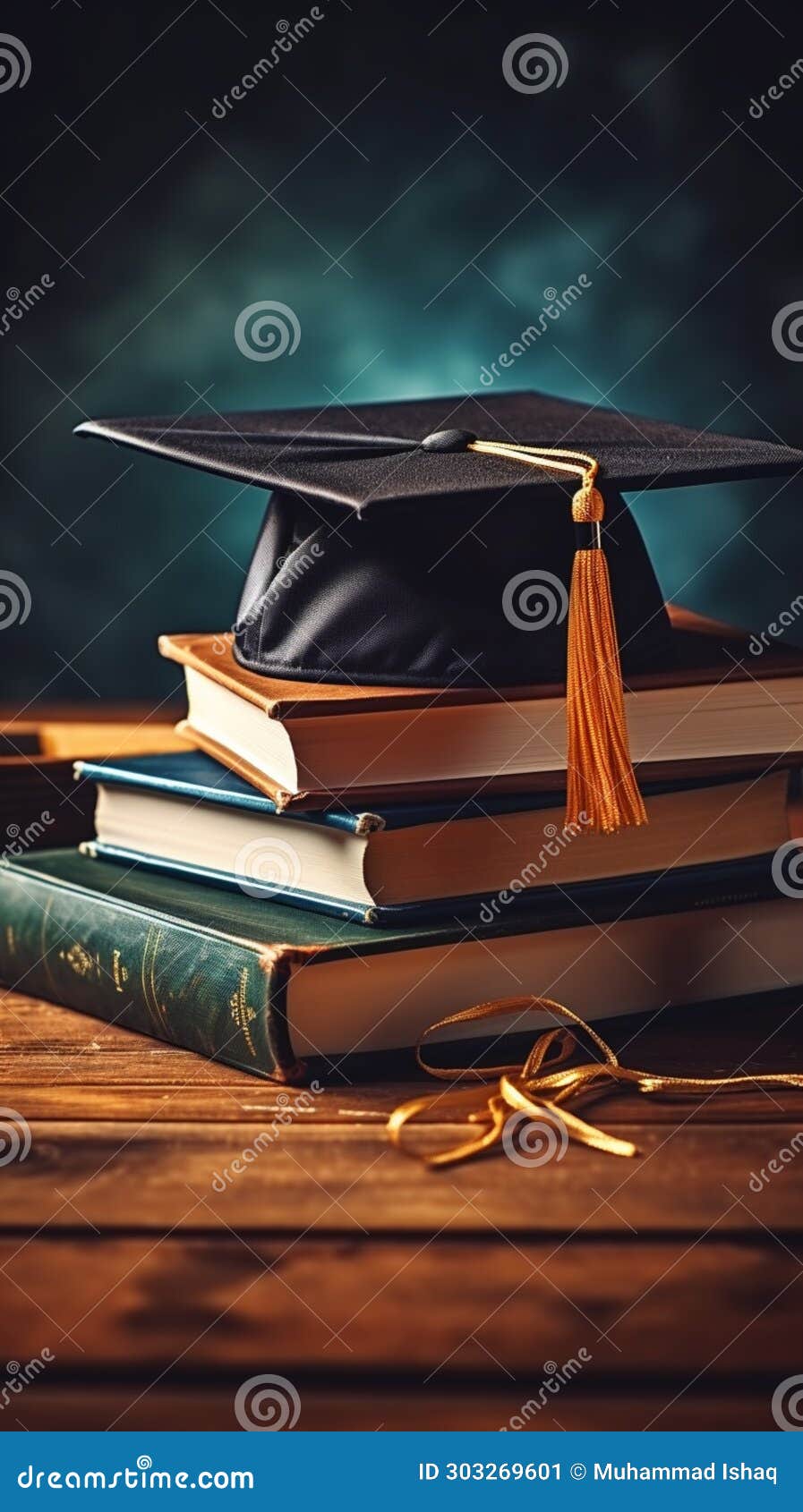 A Graduation Cap Hat on Top of Stacked Books Stock Illustration ...