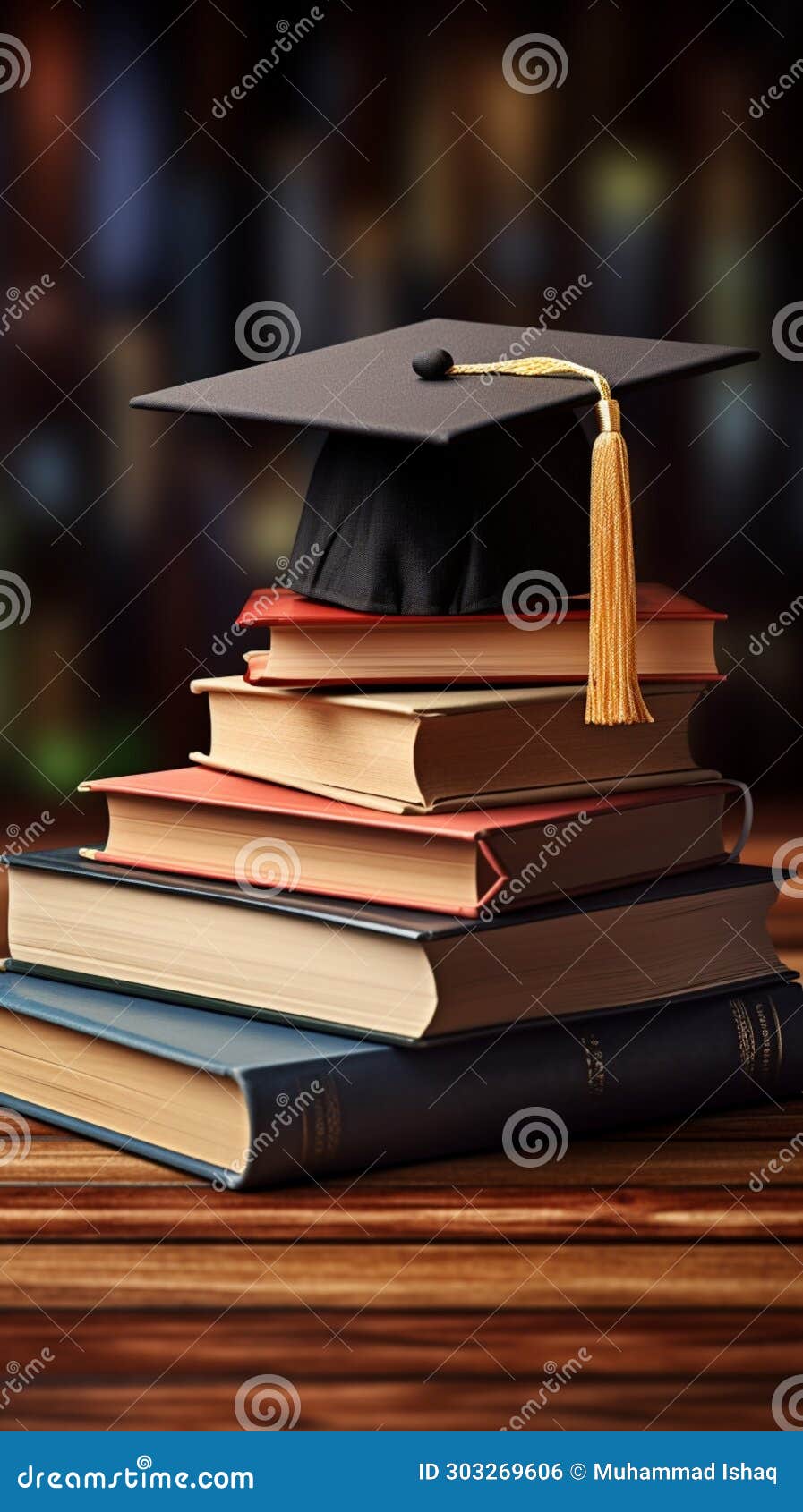 A Graduation Cap Hat on Top of Stacked Books Stock Illustration ...