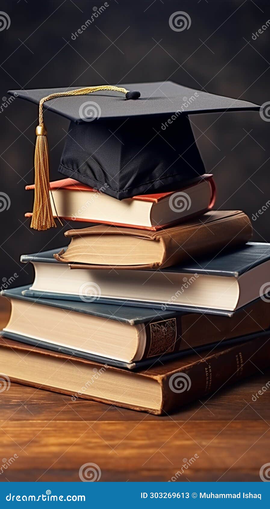 A Graduation Cap Hat on Top of Stacked Books Stock Illustration ...