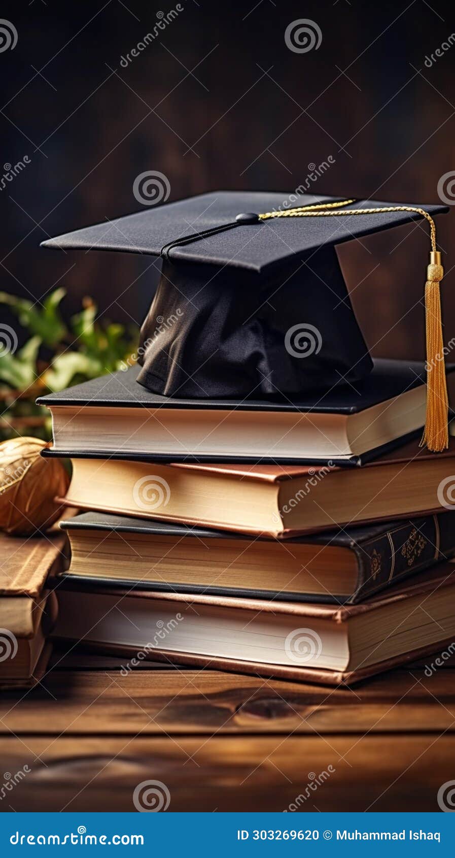 A Graduation Cap Hat on Top of Stacked Books Stock Illustration ...