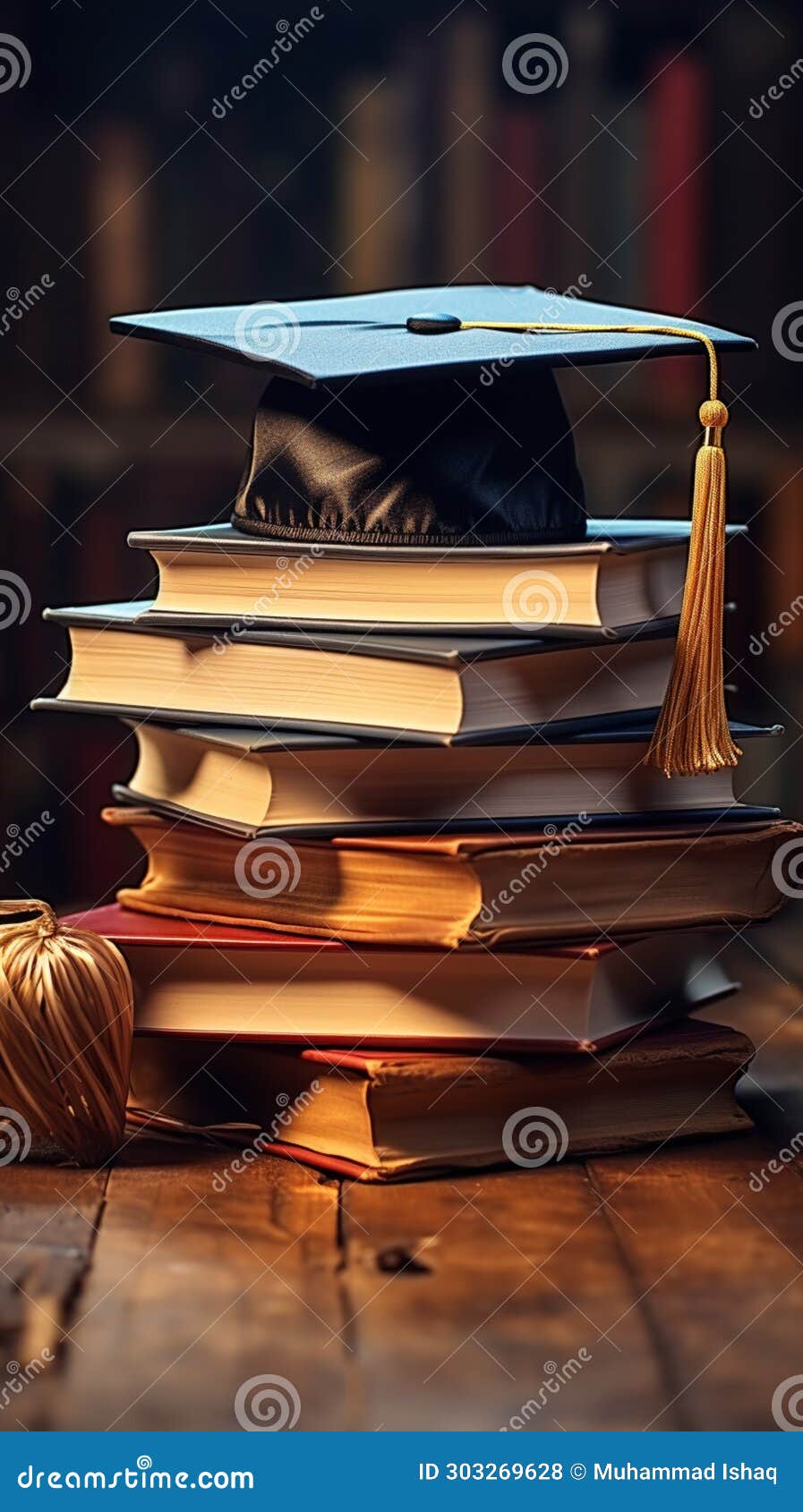 A Graduation Cap Hat on Top of Stacked Books Stock Illustration ...