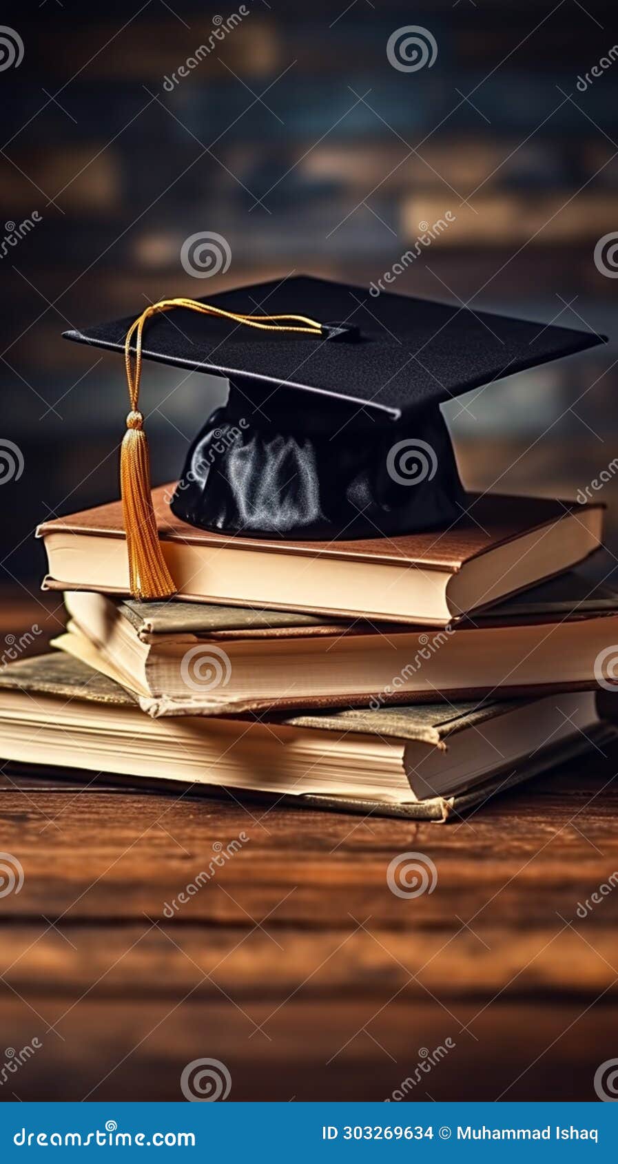 A Graduation Cap Hat on Top of Stacked Books Stock Illustration ...