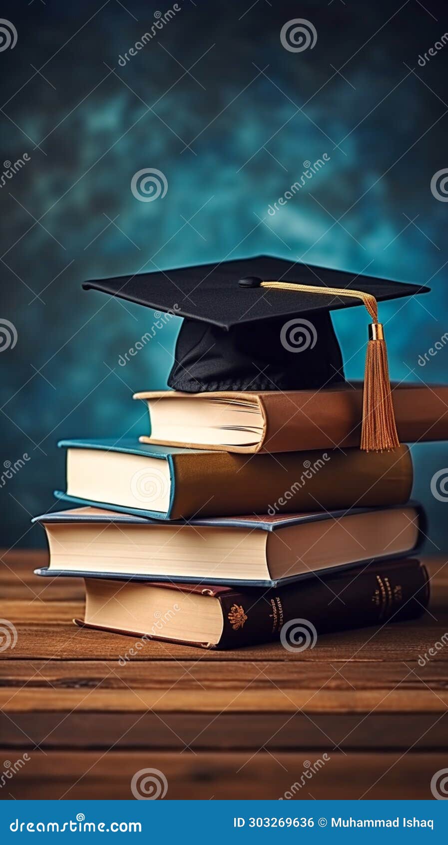A Graduation Cap Hat on Top of Stacked Books Stock Illustration ...