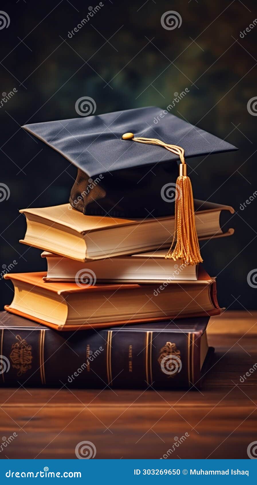 A Graduation Cap Hat on Top of Stacked Books Stock Illustration ...
