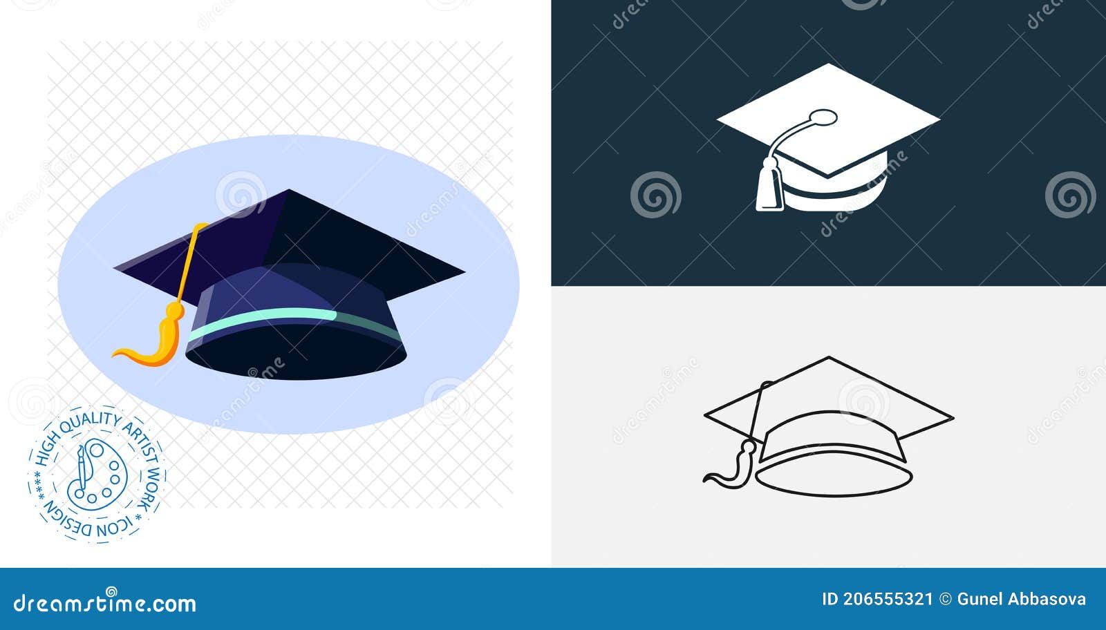 Graduation Cap Isolated Icon. Line, Solid Design Element Stock Vector ...
