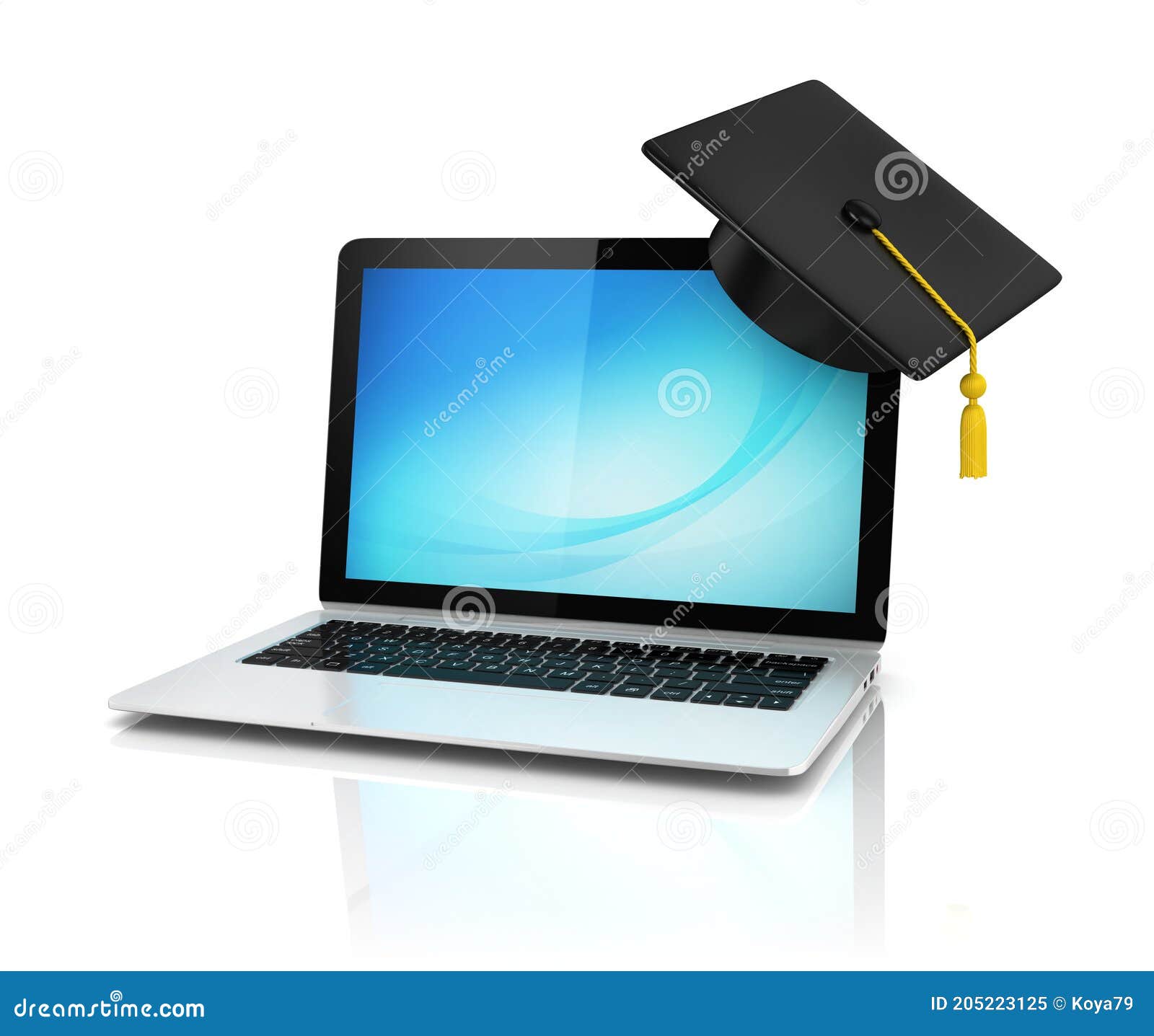 Graduation Cap on Laptop - E-learning 3d Concept Stock Illustration ...