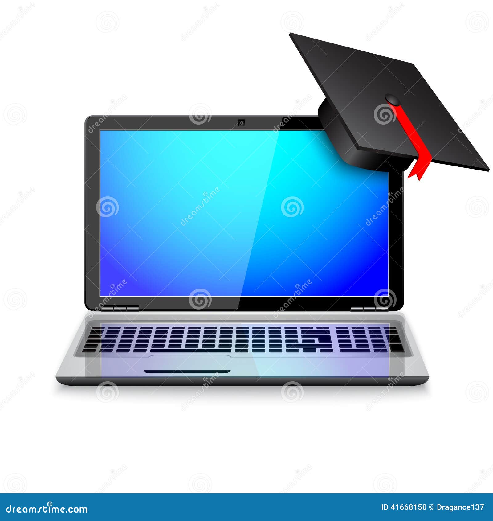 Graduation cap on laptop stock vector. Illustration of laptop - 41668150
