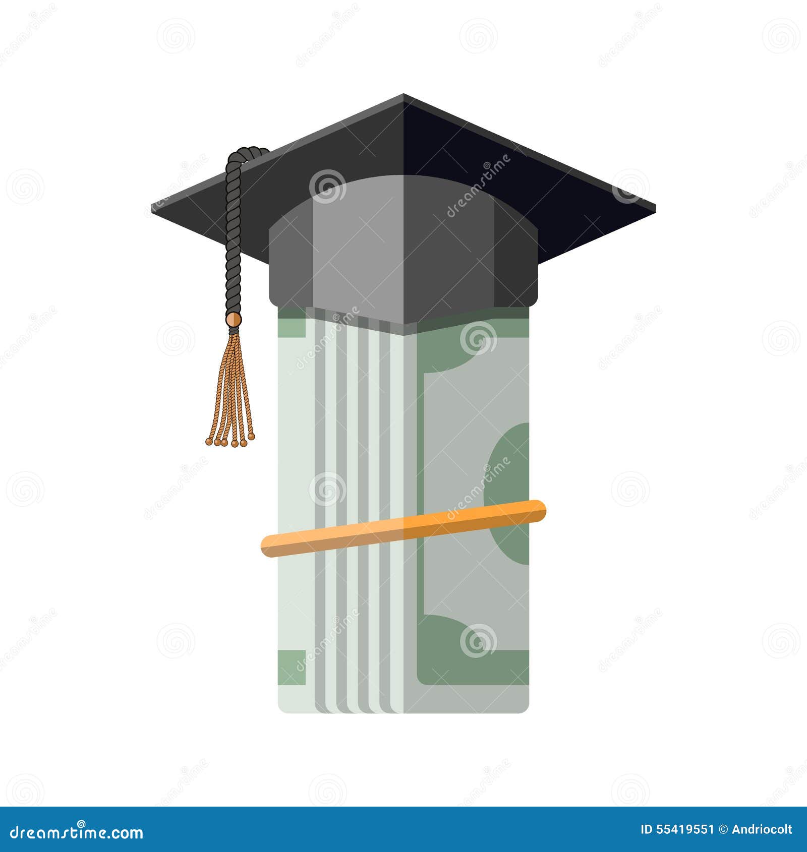 Graduation cap on money stock vector. Illustration of teaching - 55419551