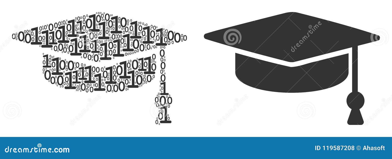 Graduation Cap Mosaic of Binary Digits Stock Vector - Illustration of ...