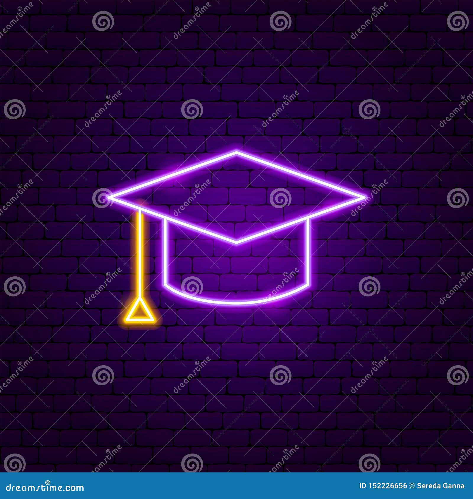 Graduation Cap Neon Label stock vector. Illustration of primary - 152226656