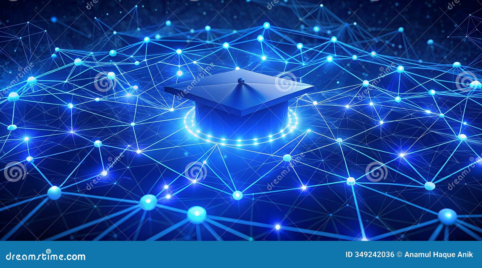 Graduation Cap on a Network of Glowing Blue Lines Stock Illustration ...