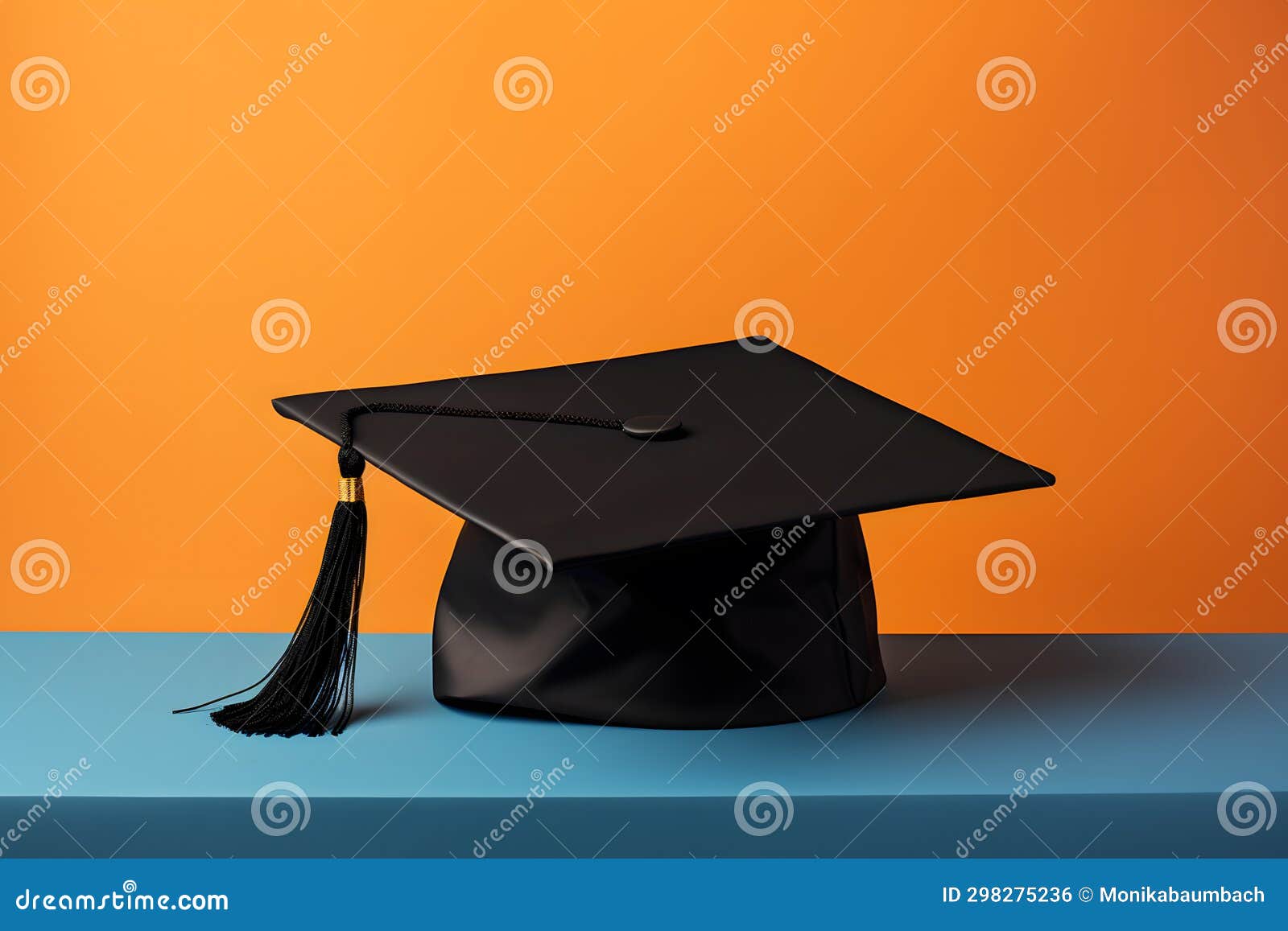 Graduation Cap on Blue and Orange Studio Background Stock Illustration ...