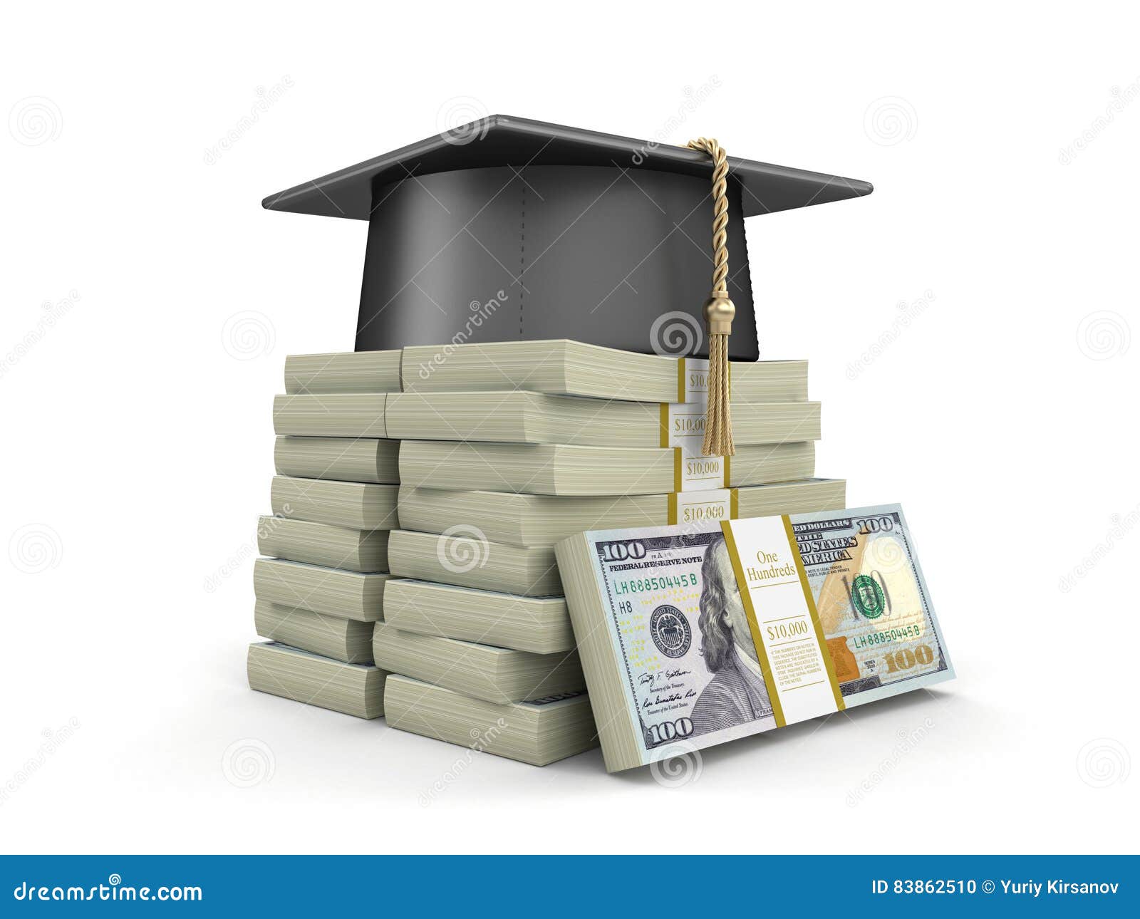 Graduation Cap and Pile of Dollars Stock Illustration - Illustration of ...