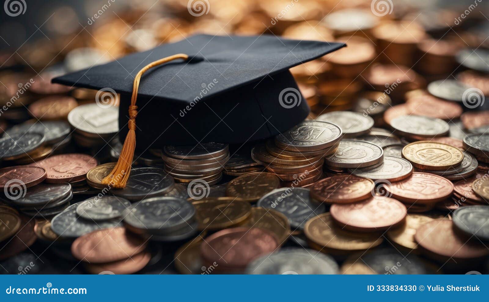 Graduation Cap on a Pile of Money and Coins. Stock Illustration ...