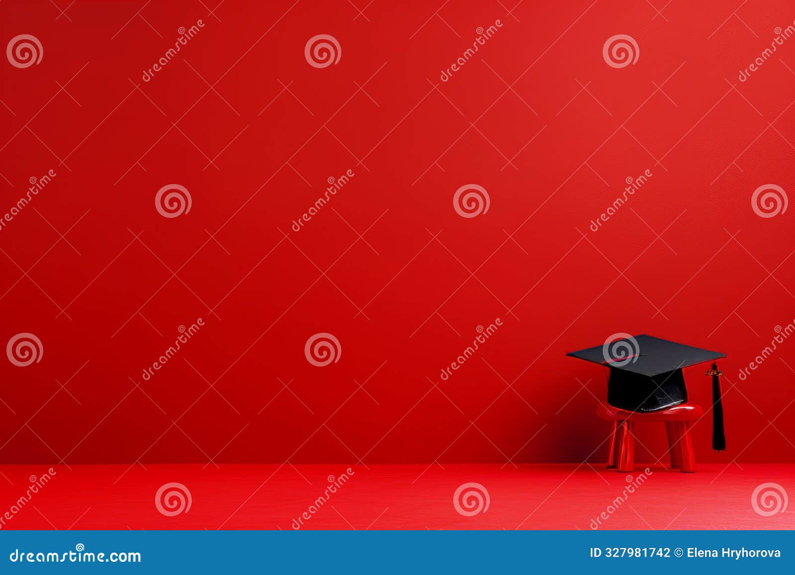 Graduation Cap Placed on a Red Stool Simple and Striking Against a Red ...