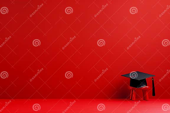 Graduation Cap Placed on a Red Stool Simple and Striking Against a Red ...